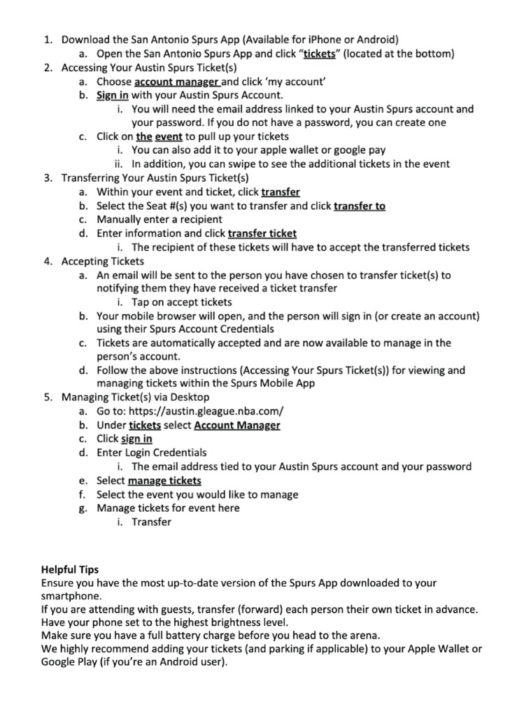 Digital Ticketing Instructions - Austin Spurs