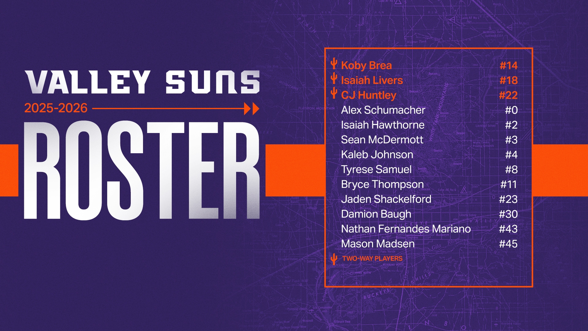 VALLEY SUNS ANNOUNCE 2025-26 OPENING NIGHT ROSTER - Valley Suns