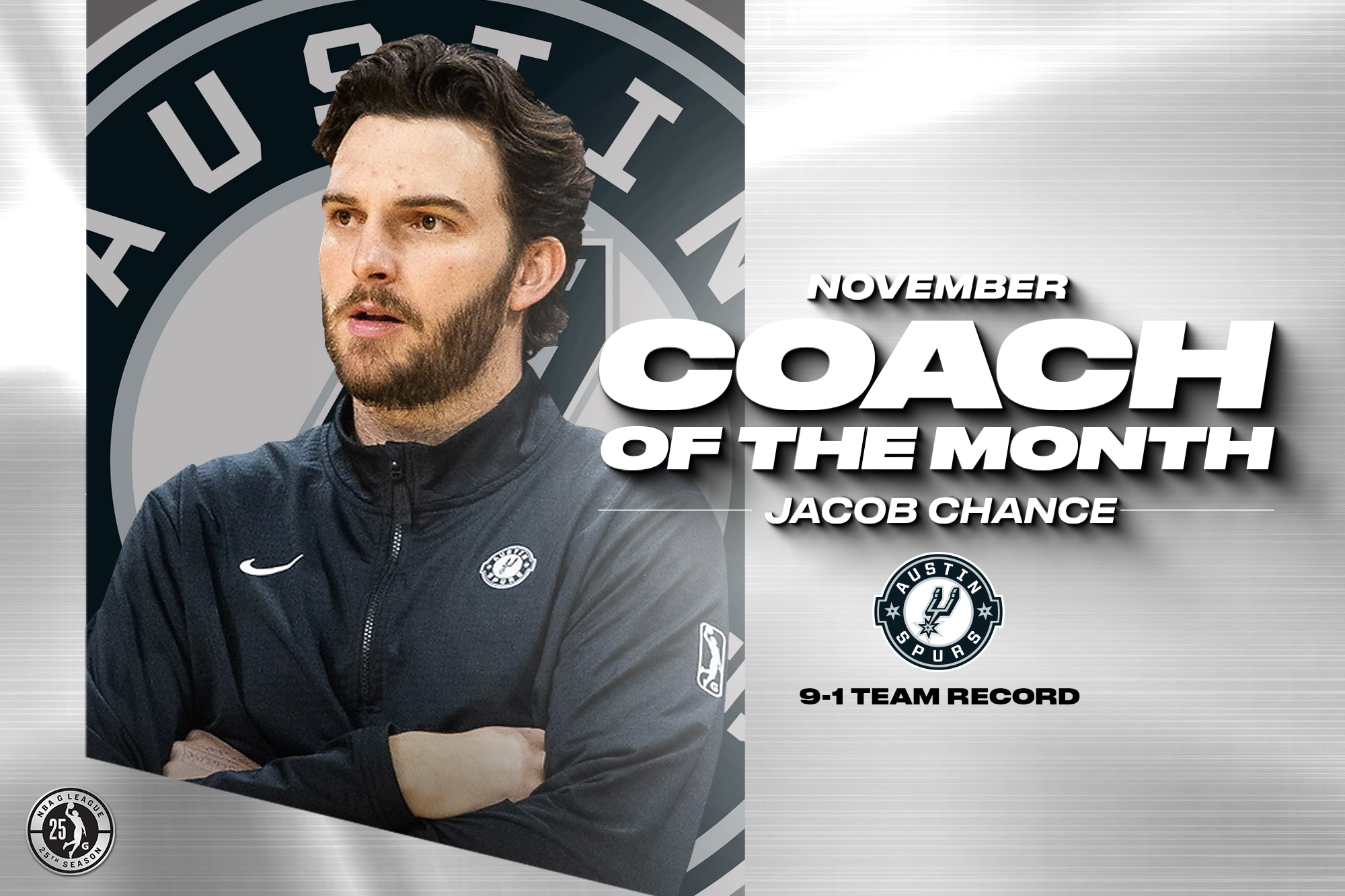 JACOB CHANCE NAMED NBA G LEAGUE COACH OF THE MONTH - The NBA G League